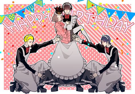 Safebooru 1girl 3boys Alternate Costume Amamiya Ren Apron Birthday