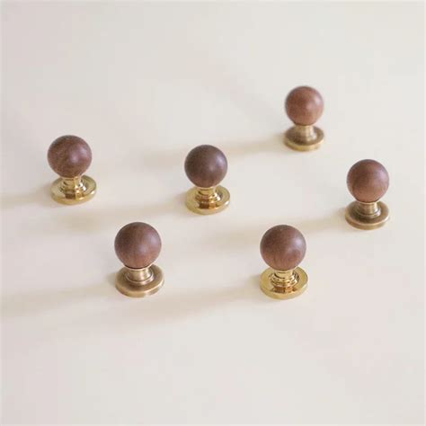 Wood And Brass Drawer Knob Mid Century Modern Cabinet Knobs The