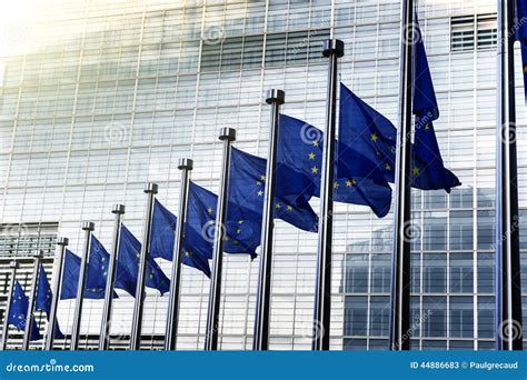 Eu Flags In Front Of European Commission In Brussels Stock Image