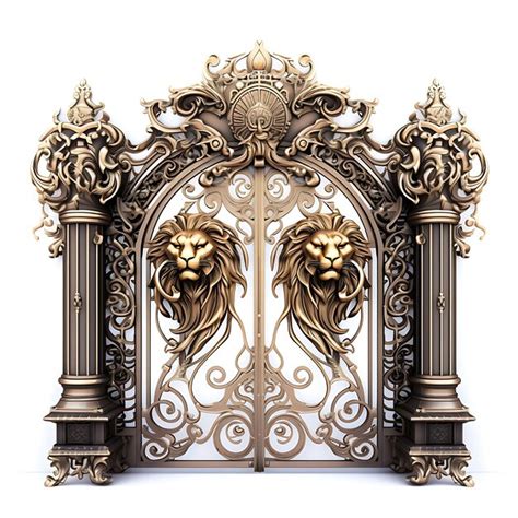 Premium Ai Image Surreal Style Of Keep Gate With Heraldic Lion Design Consists Of A Grand Entr