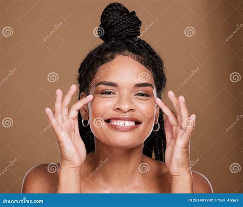 Black Woman Face And Smile For Skincare Makeup Or Cosmetics Against A