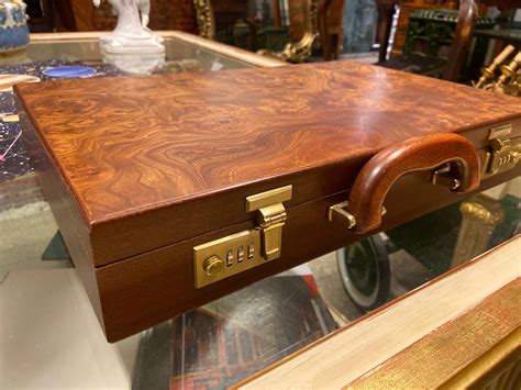 Vintage Wood Briefcase With Combination Locks And Wooden Handle For