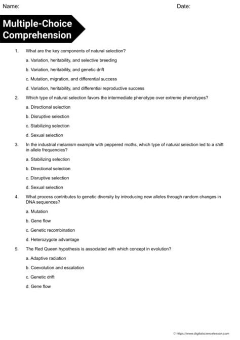 Natural Selection And Genetic Variation By Digital Science Lesson