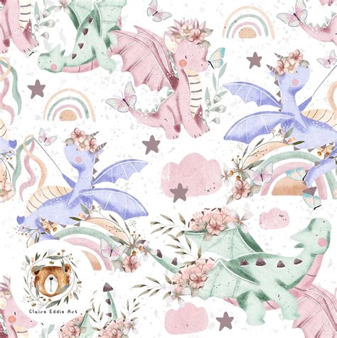 Dragon Seamless Pattern Floral Dragon Repeating Pattern For Fabric