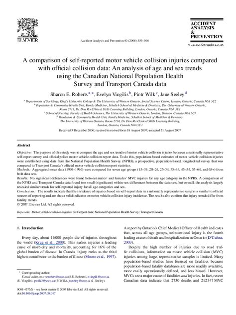 Pdf A Comparison Of Self Reported Motor Vehicle Collision Injuries
