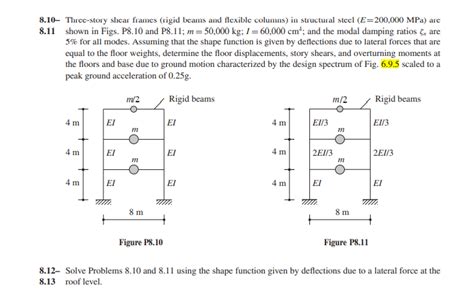 Solved 810 Three Story Shear Frames Rigid Beams And
