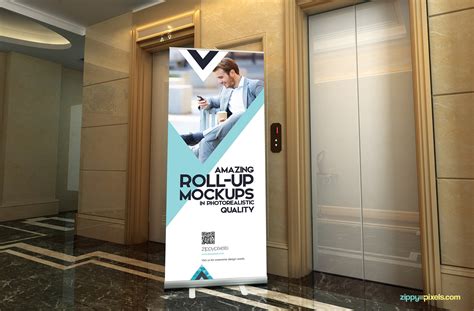 Modern Elevator Area Roll Up Banner Mockup Zippypixels