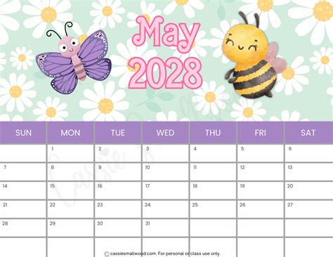 Cute Free Printable 2028 Monthly Calendars With Holidays And Without Cassie Smallwood