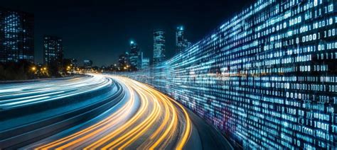 Dynamic Motion Blur Of Data Flowing On A Road In Accelerated Speed With