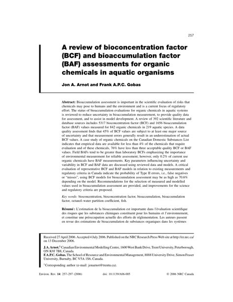 Pdf A Review Of Bioconcentration Factor Bcf And Bioaccumulation