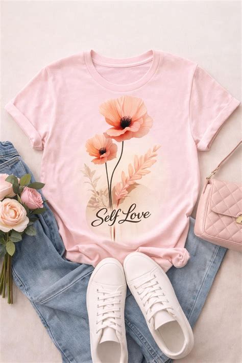 Poppy Floral Graphic T Shirt Self Love Botanical Tee Etsy
