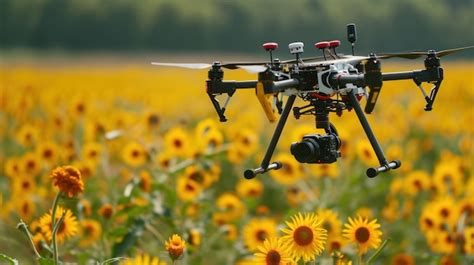Premium Photo Shot Of Drone Based Pollination Flying Above Flower