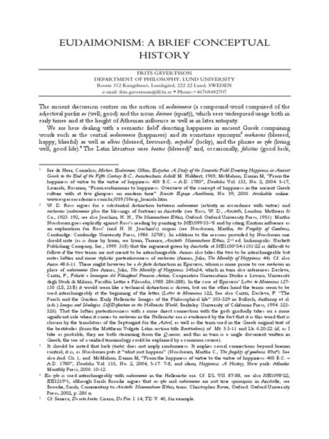 Brief Conceptual History Of Eudaimonism Pdf Tragedy Classics
