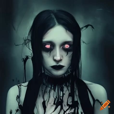 Distorted Portrait Of A Goth Girl Fading Into Darkness