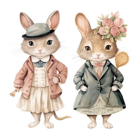 Premium Photo There Are Two Mice Dressed In Formal Clothes And Hats