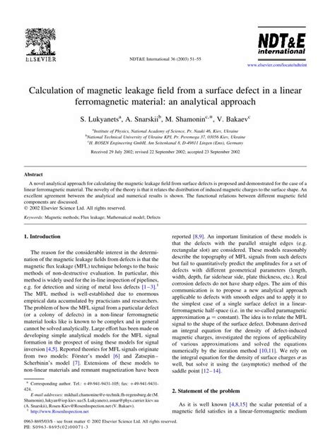 Pdf Calculation Of Magnetic Leakage Field From A Surface Defect In A