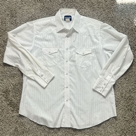 Vintage Wrangler Western Shirt Mens Snap Button Up Wh Gem