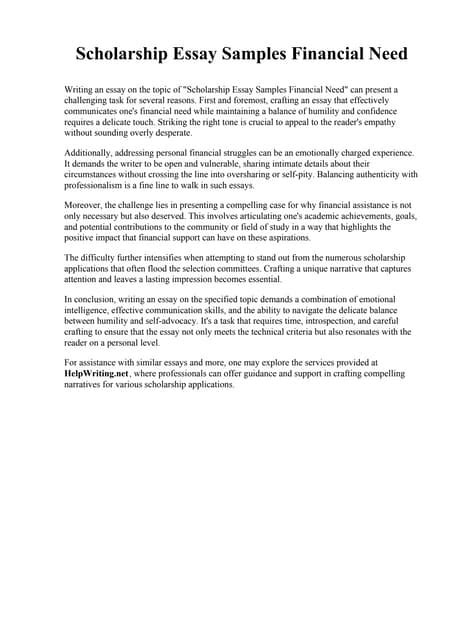 Scholarship Essay Samples Financial Need Pdf