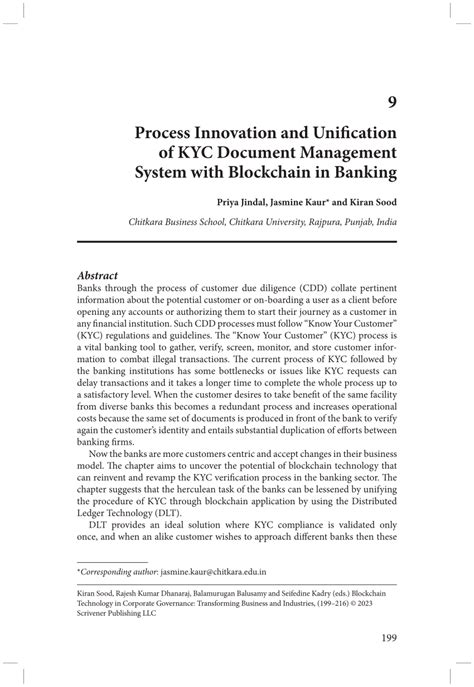 Pdf Process Innovation And Unification Of Kyc Document Management System With Blockchain In