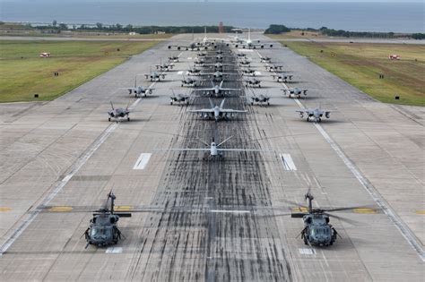 Usaf And Usn Aircraft Conducted An Elephant Walk At Kadena Air Base