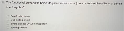 Solved 21 The Function Of Prokaryotic Shine Dalgarno
