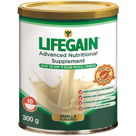 Lifegain Vanilla Flavoured Advanced Nutritional Supplement 300g Protein Powder Sports