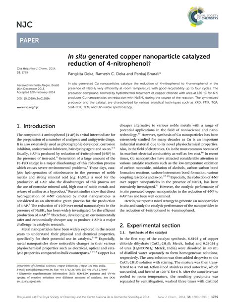 Pdf In Situ Generated Copper Nanoparticle Catalyzed Reduction Of 4