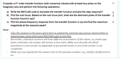 Solved Consider A 3rd Order Transfer Function With