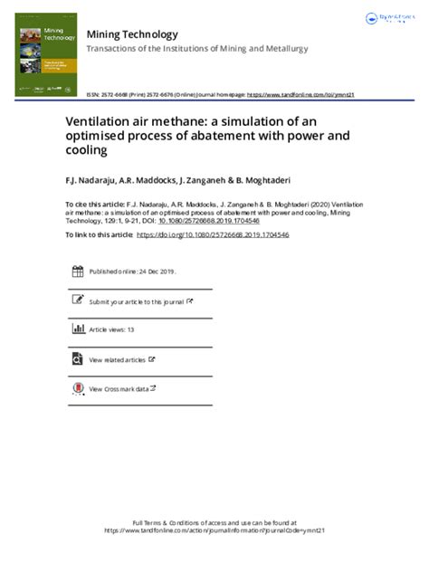 Pdf Ventilation Air Methane A Simulation Of An Optimised Process Of Abatement With Power And