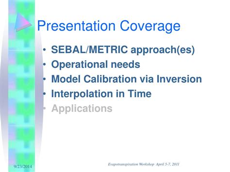 Ppt Metric Sebal Approaches To Regionalized Remote Sensing Of Evapotranspiration Powerpoint