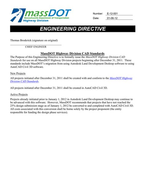 Massdot Highway Division Cad Standards Directive