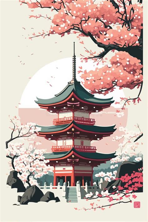 Illustration Japan Temple Or Asian Pagoda Japanese Traditional