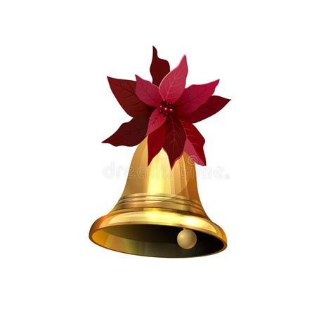 Vector Illustration Of Shiny Golden Christmas Bells Decorated With Red