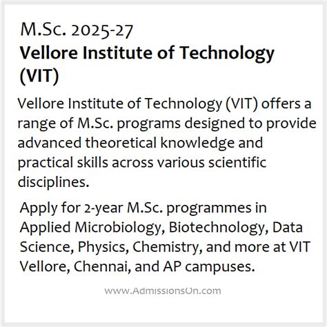 Vit Msc 2025 Courses Eligibility Dates Admissionson