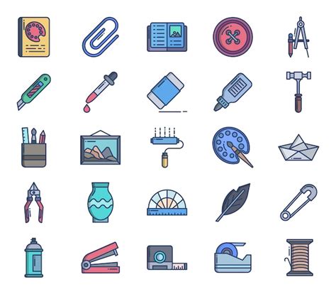 Premium Vector Craft And Stationery Tools Icon Set