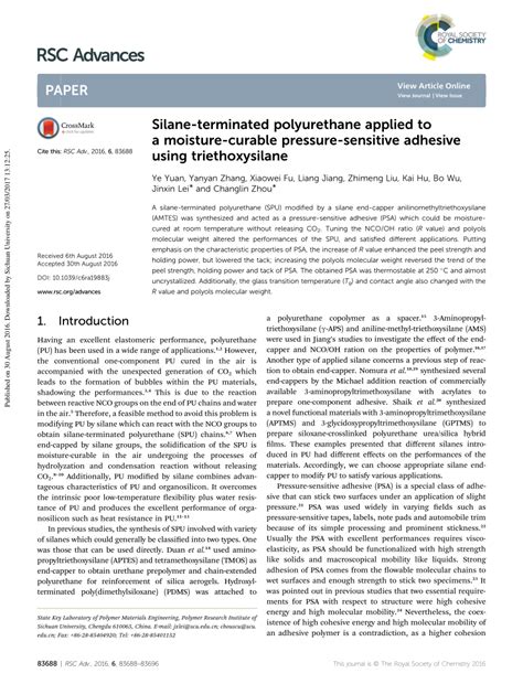 Pdf Silane Terminated Polyurethane Applied To Moisture Curable Pressure Sensitive Adhesive