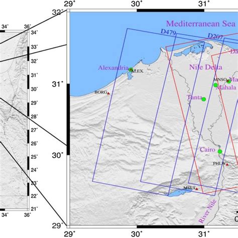 Key Map Of The Nile Delta With Insar Satellite Tracks Descending In