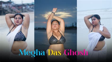 Megha Das Ghosh In The Beach White Saree With Black Bra Video