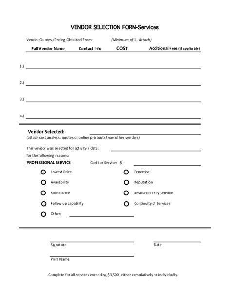 Fillable Online Vendor Selection Form Updated