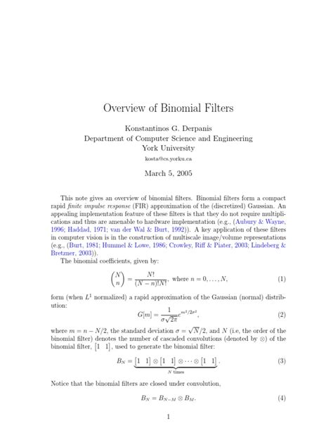 Binomial Filters Pdf Signal Processing Electronics