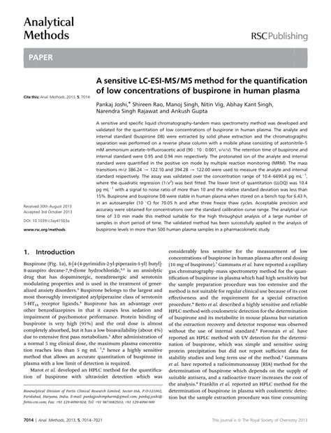 Pdf A Sensitive Lc Esi Msms Method For The Quantification Of Low