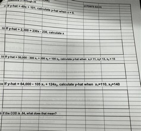 Solved 31 If Y Hat 49x101 Calculate Y Hat When X5 2