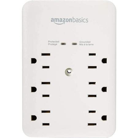 Basicbasics 6 Outlet Wall Mount Surge Protector Power Strip 2 Usb
