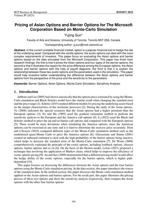 pdf pricing of asian options and barrier options for the microsoft corporation based on monte
