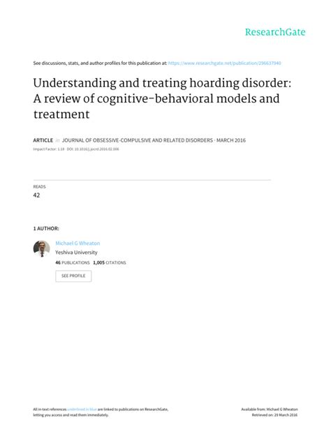 Hoarding Disorder Cbt Models And Treatment Pdf Cognitive Behavioral