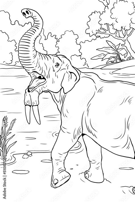Extinct Ancestor Of The Elephant Deinotherium Drawing With Prehistoric Extinct Elephant