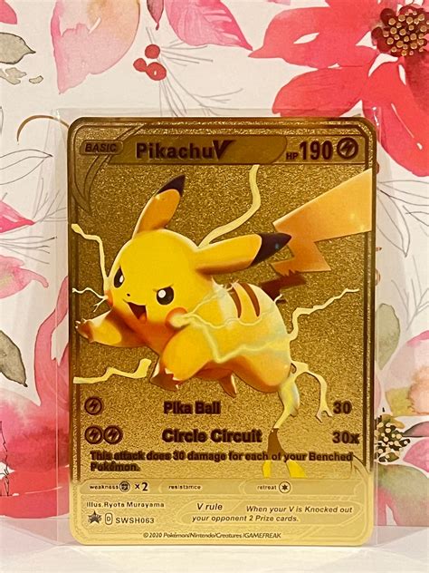 Pokémon Pikachu Gold Metal Card For Collectibletdisplay Etsy