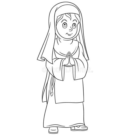 Coloración De Página Con Una Monja Rezando Ilustración Del Vector