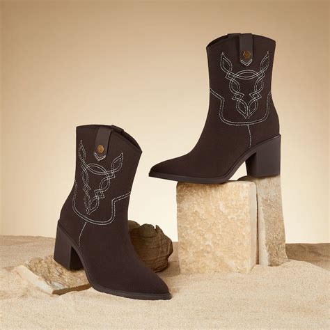 Pointed Toe Western Ankle Boots Wesley Brown Emb 39 Vivaia