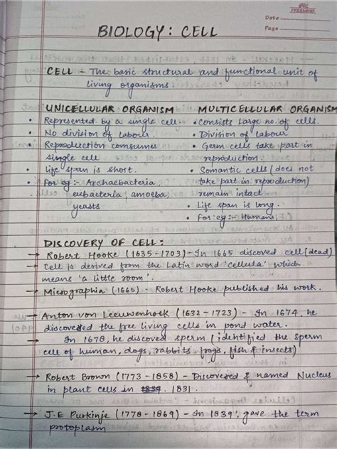 Biology Cell Handwritten Notes Pdf